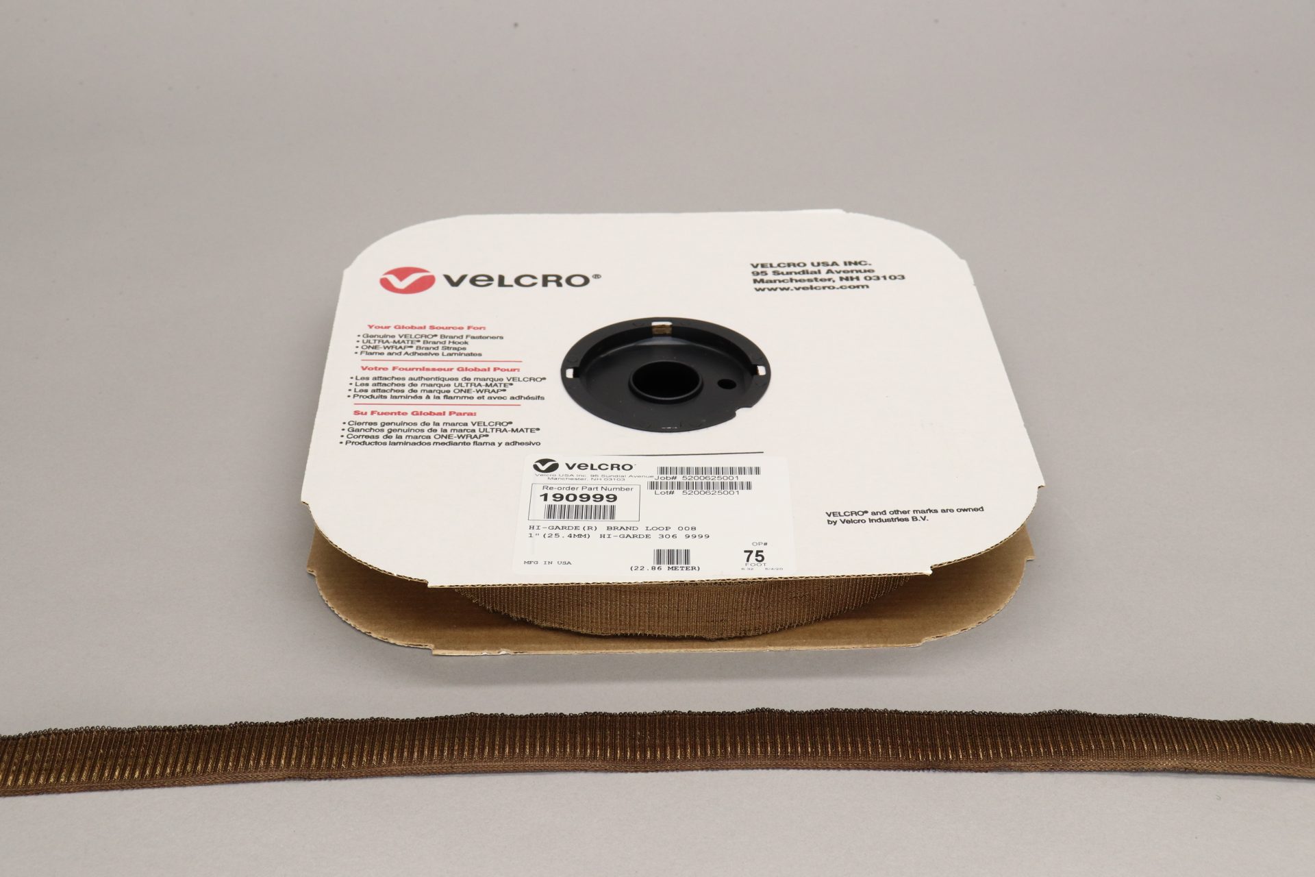 75 foot roll 1 VELCRO Brand HI GARDE Loop natural